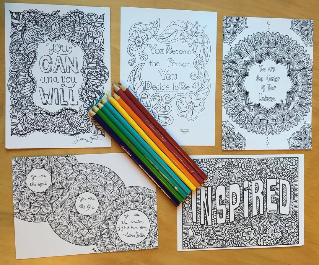 Coloring Postcards - Digital Downtime Inspiration Pack- 9 Postcards - 5 ...