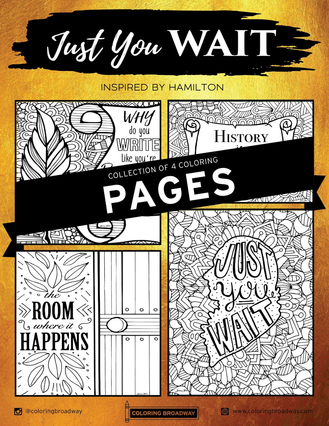 HAMILTON Fan Coloring Pages | Set of 4 | Just You Wait | Room Where It ...
