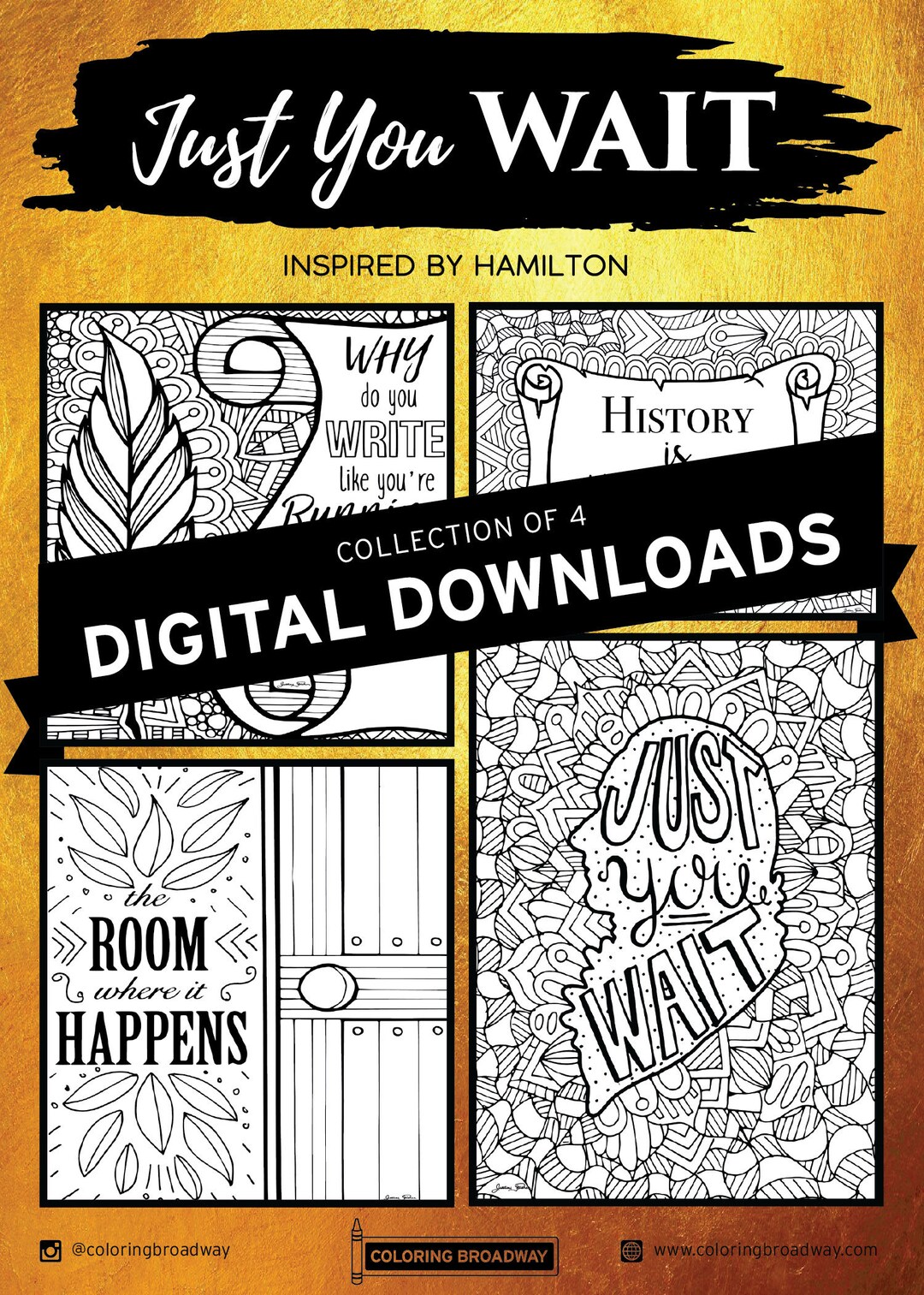 Printable Hamilton Coloring Pages | Set of 4 Digital Downloads | Just ...