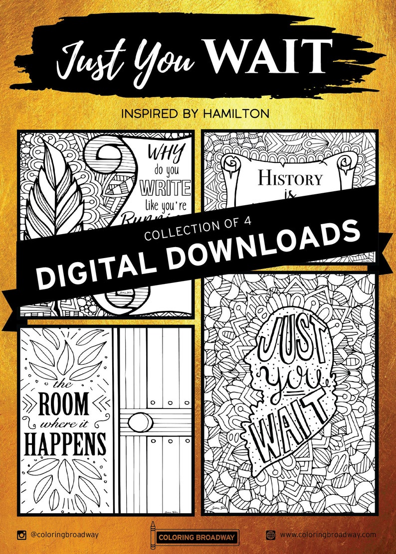 Printable Hamilton Coloring Pages | Set of 4 Digital Downloads | Just ...