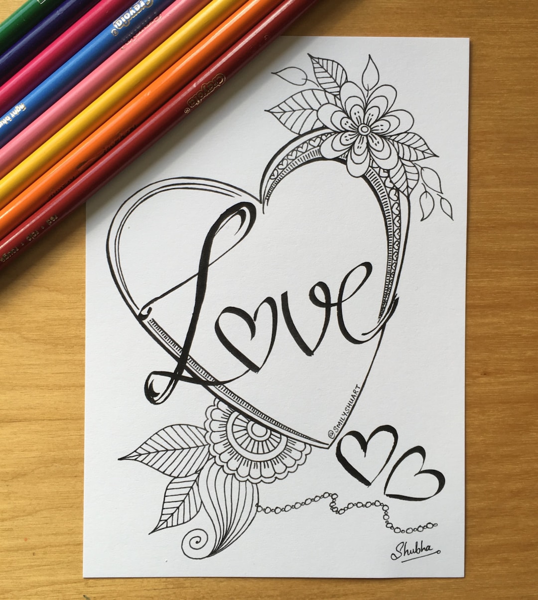 Printable Love Hearts Fan Coloring Single Page | Digital Download ...