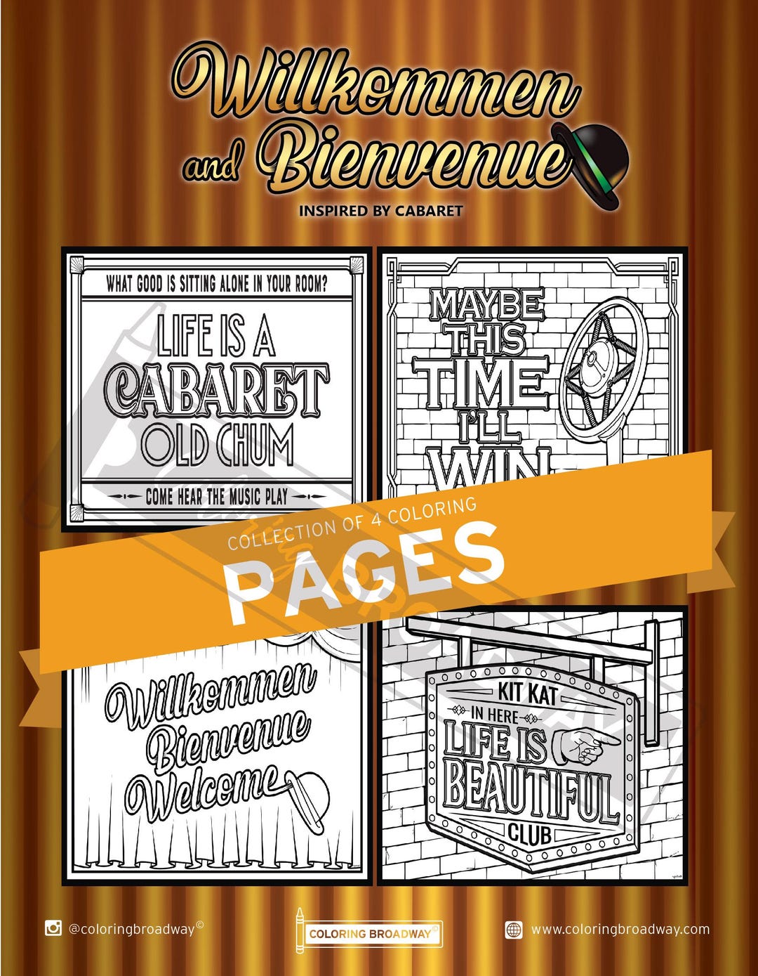 Cabaret Fan Coloring Pages | Set of 4 | Willkommen and Bienvenue | Life ...