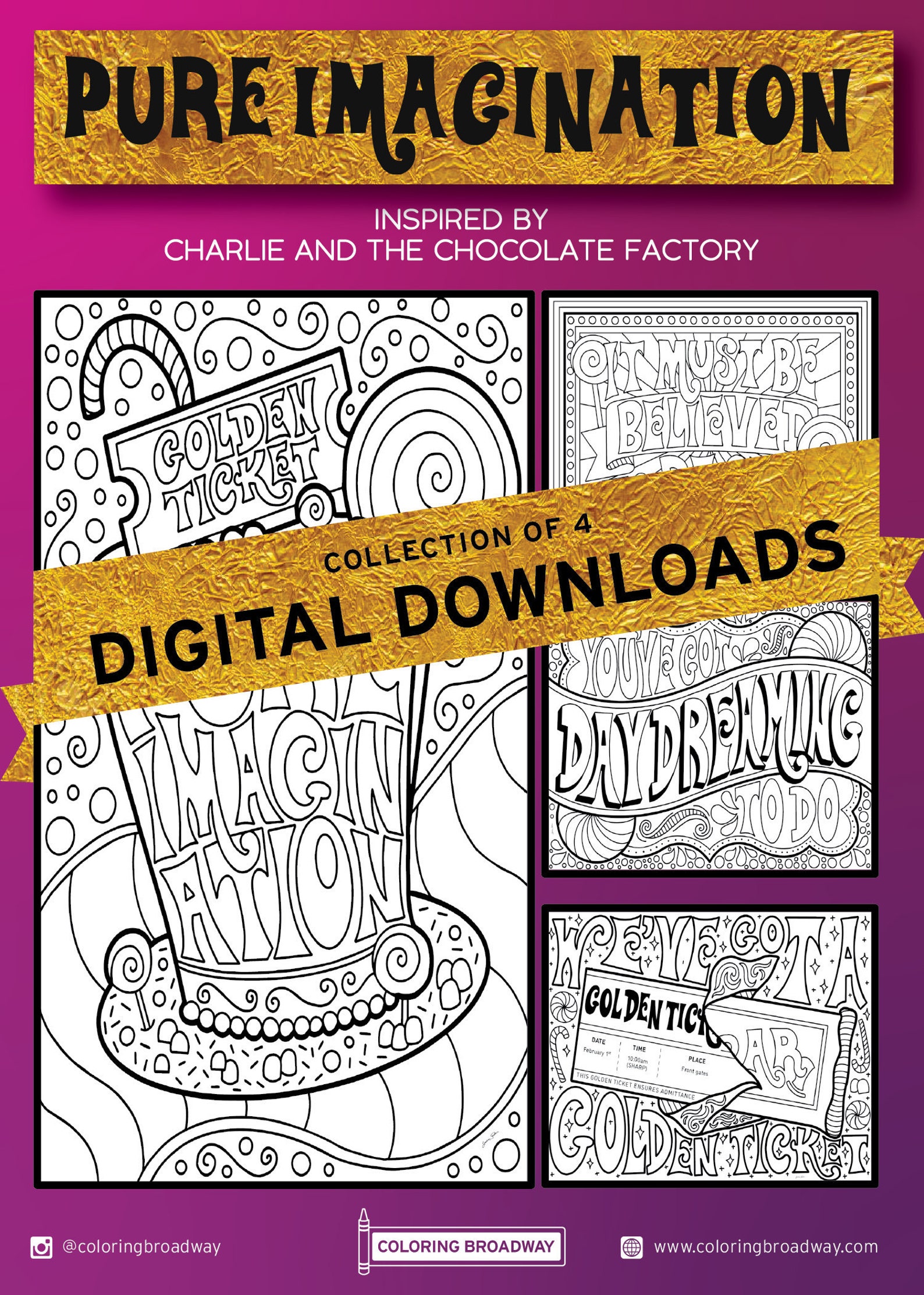 Printable Charlie & the Chocolate Factory Coloring Pages | Set of 4 ...