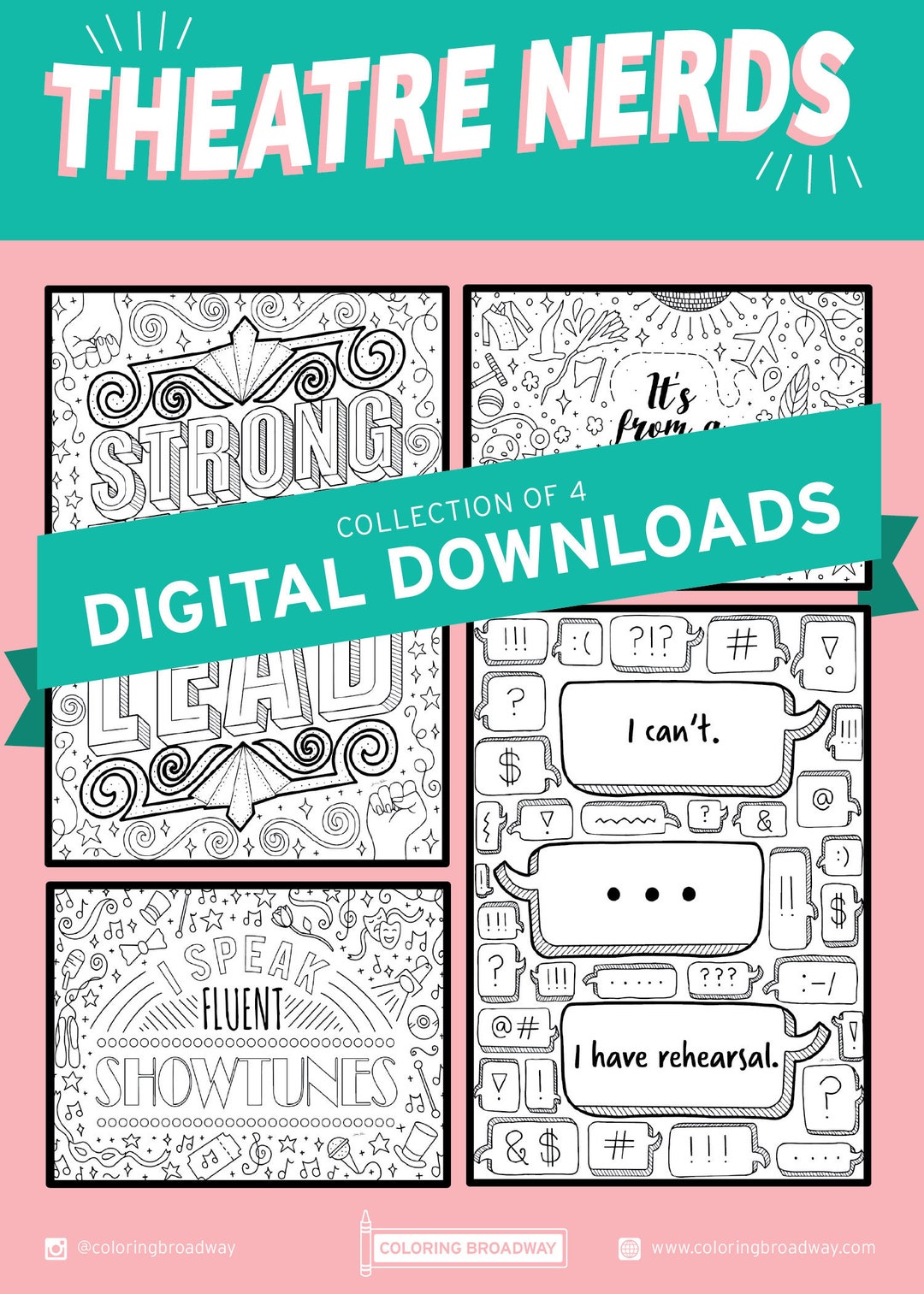 Printable Theatre Nerds Coloring Pages | Set of 4 Digital Downloads ...