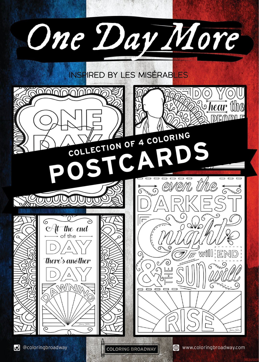 LES MISERALES Fan Coloring Postcards | Set of 4 | 24601 | Jean Valjean ...