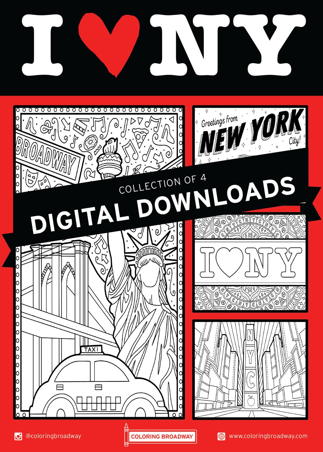 Printable I Love NYC Coloring Pages | Set of 4 Digital Downloads | I ...