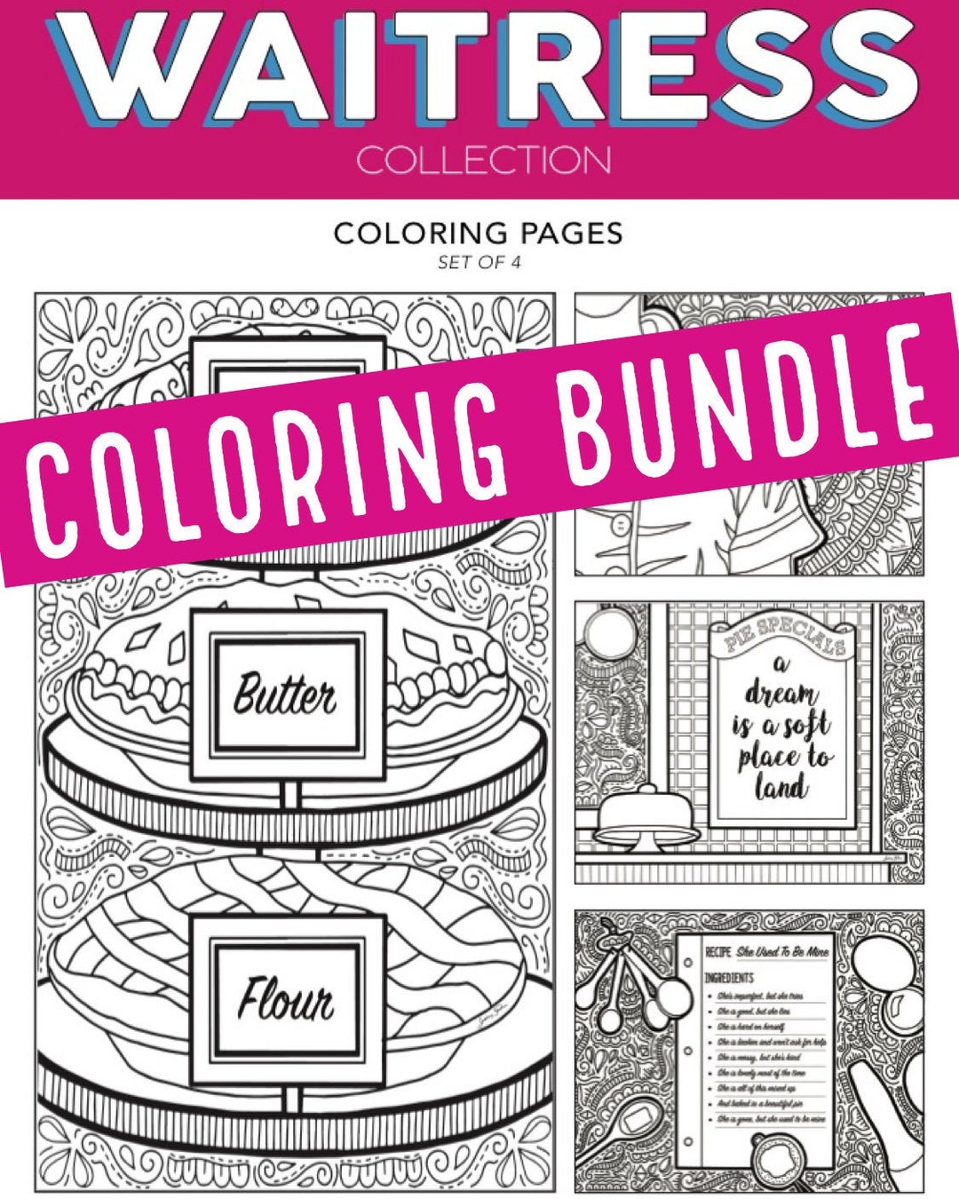 Waitress, COLORING BUNDLE, Broadway, Musical, Theater, Lulu, She Used ...