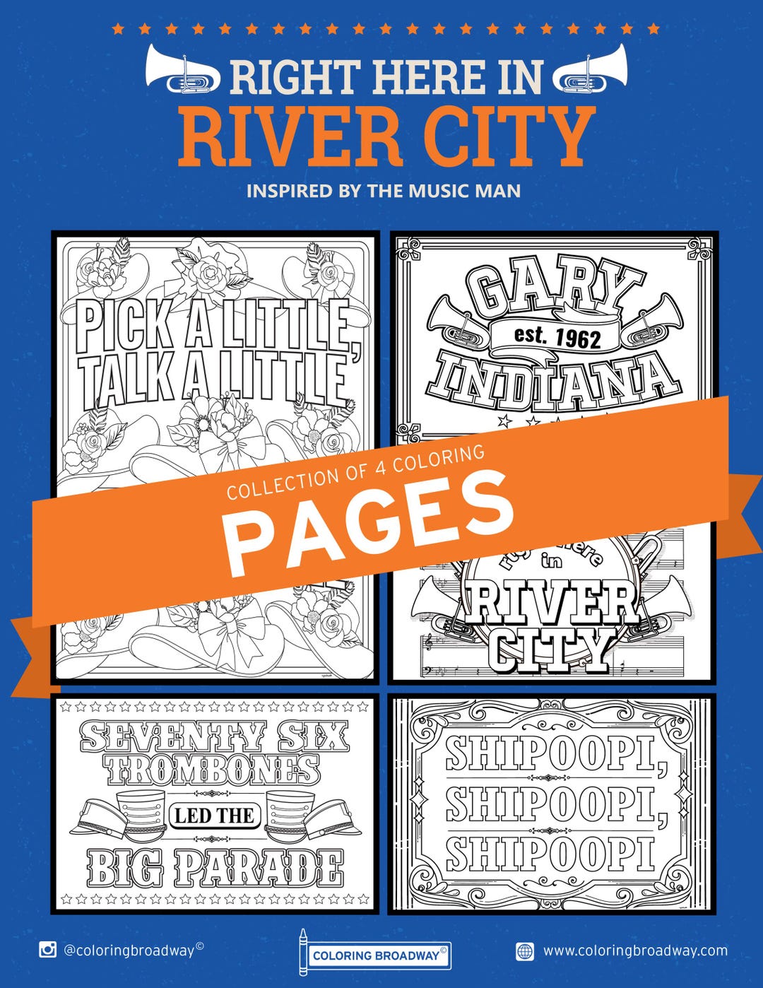 Music Man Fan Coloring Pages | Set of 4 | Right Here, in River City ...