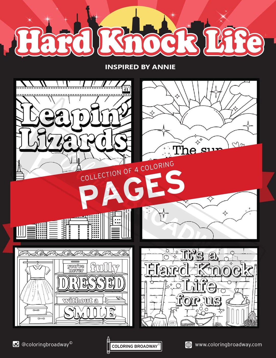 Annie Fan Coloring Pages | Set of 4 | Hard Knock Life | Leapin' Lizards ...