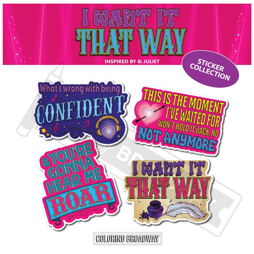 AND JULIET Musical Stickers, Pack of 4, Die Cut Broadway Nerds, I Want ...