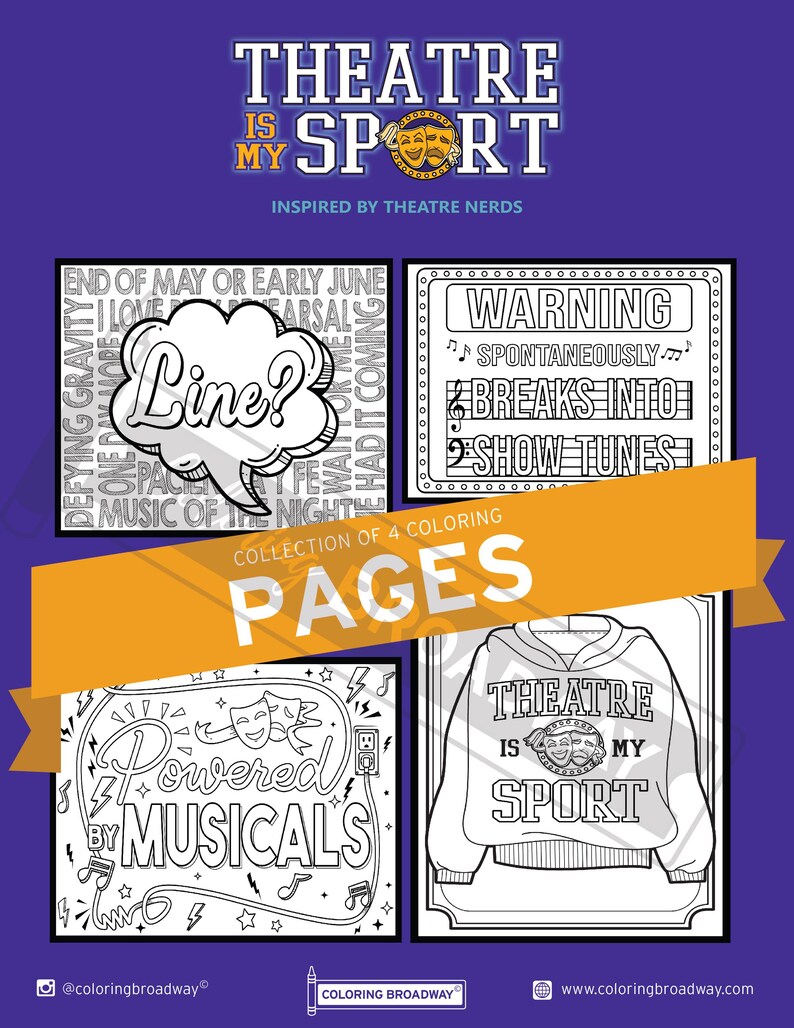 Theatre Nerds Fan Coloring Pages | Set of 4 | Theatre is My Sport ...