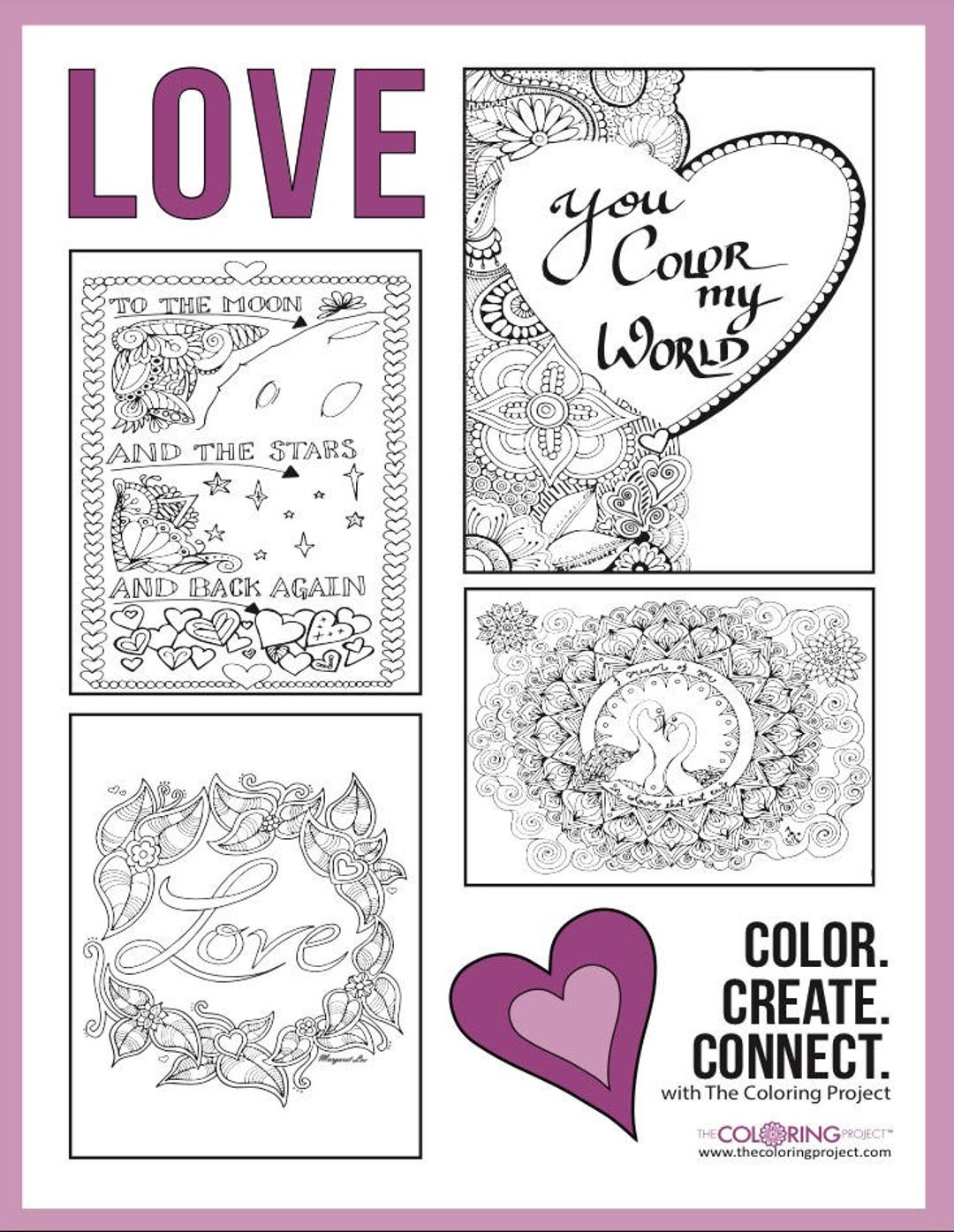TCP, Love, DIGITAL DOWNLOAD, Coloring, Set of 4, Printable, Mindfulness ...