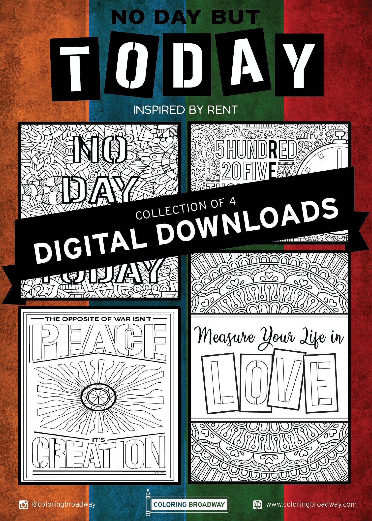 Printable RENT Coloring Pages | Set of 4 Digital Downloads | No Day but ...