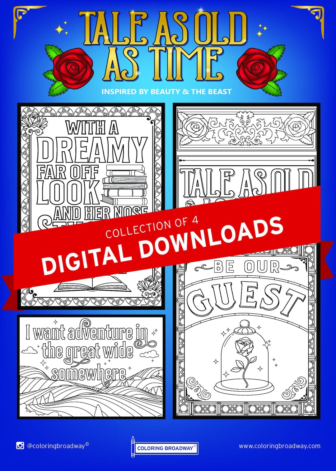 Printable Beauty & the Beast Coloring Pages | Set of 4 Digital ...