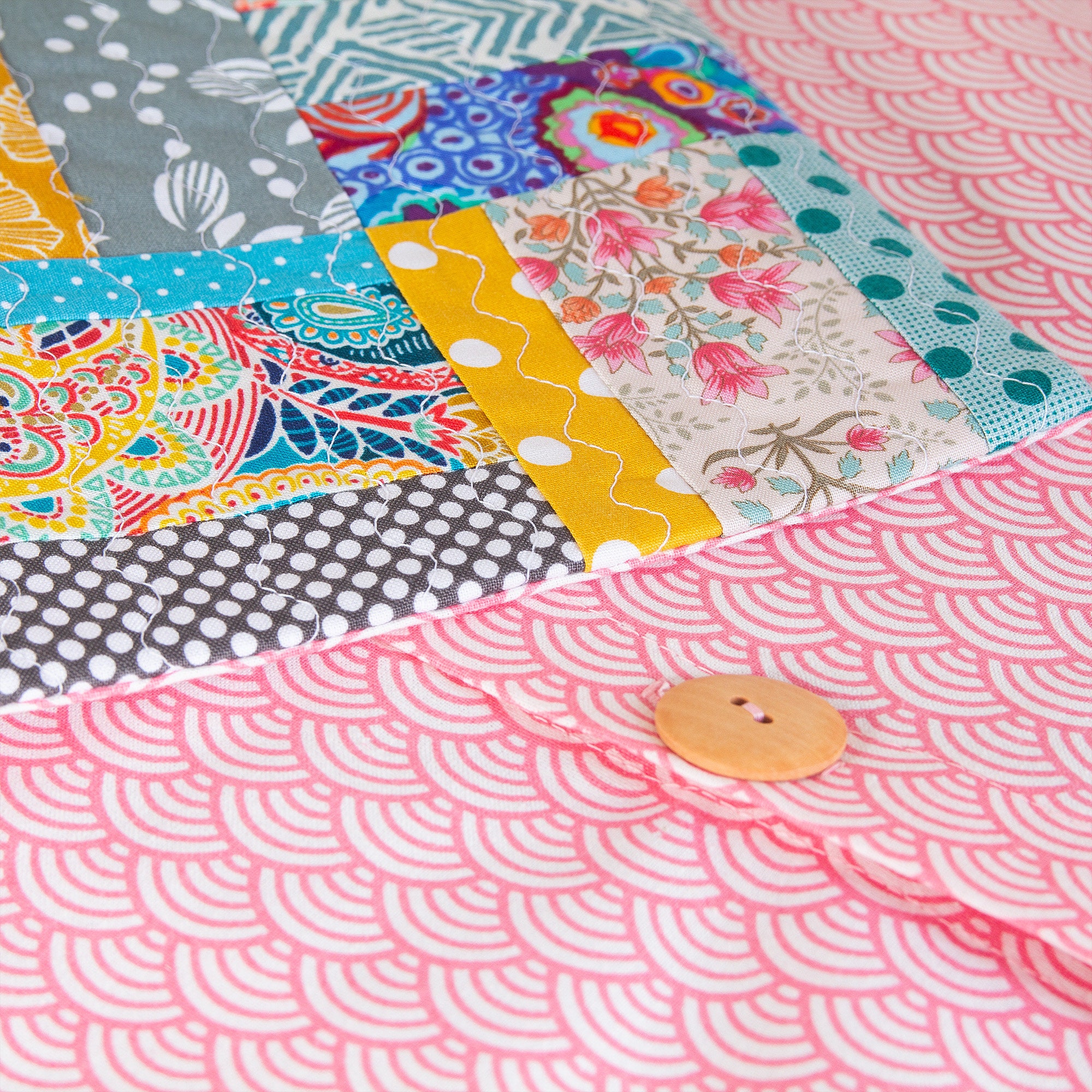 Funda de almohada decorativa 50cm x 50cm en patchwork com free motion ...