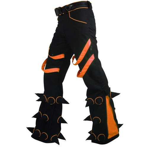 Spikey Pants : Black Trousers With Soft Spikes UV Lime Piping - Etsy