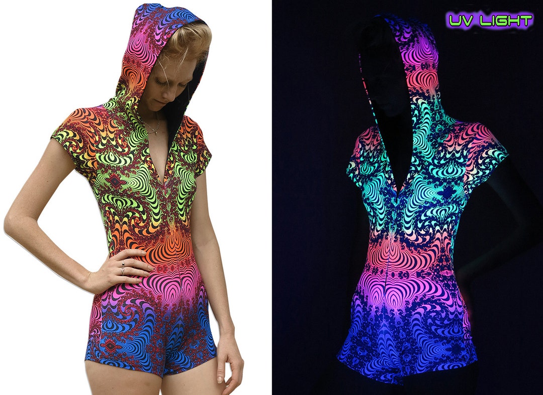 Psychedelic Bodysuit, 'rainbow Fractal' Psy Clothing, Goa Clothing. UV ...