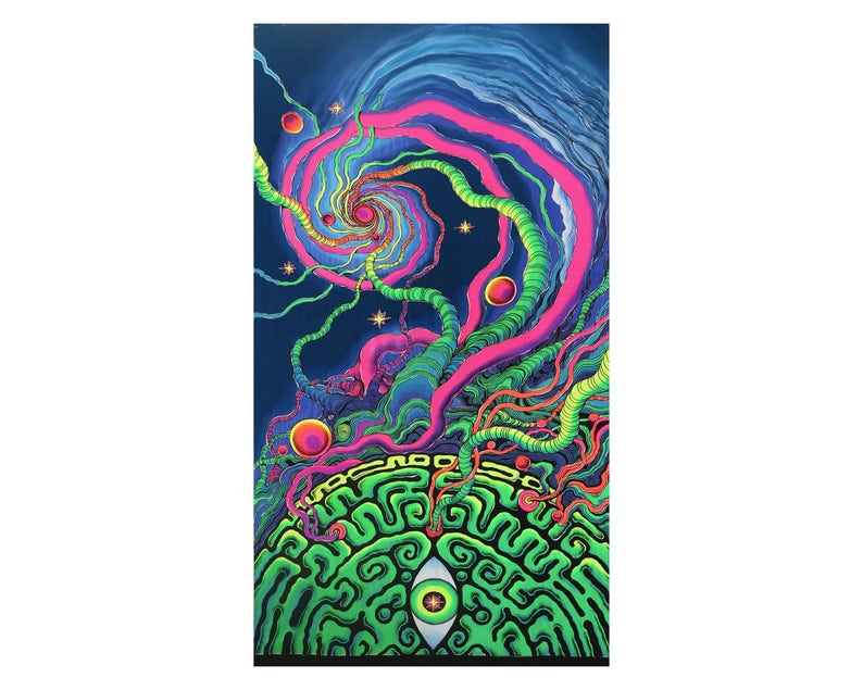 Trippy 'synaptic Spiral' Tapestry, UV Reactive Blacklight Wall Hanging ...