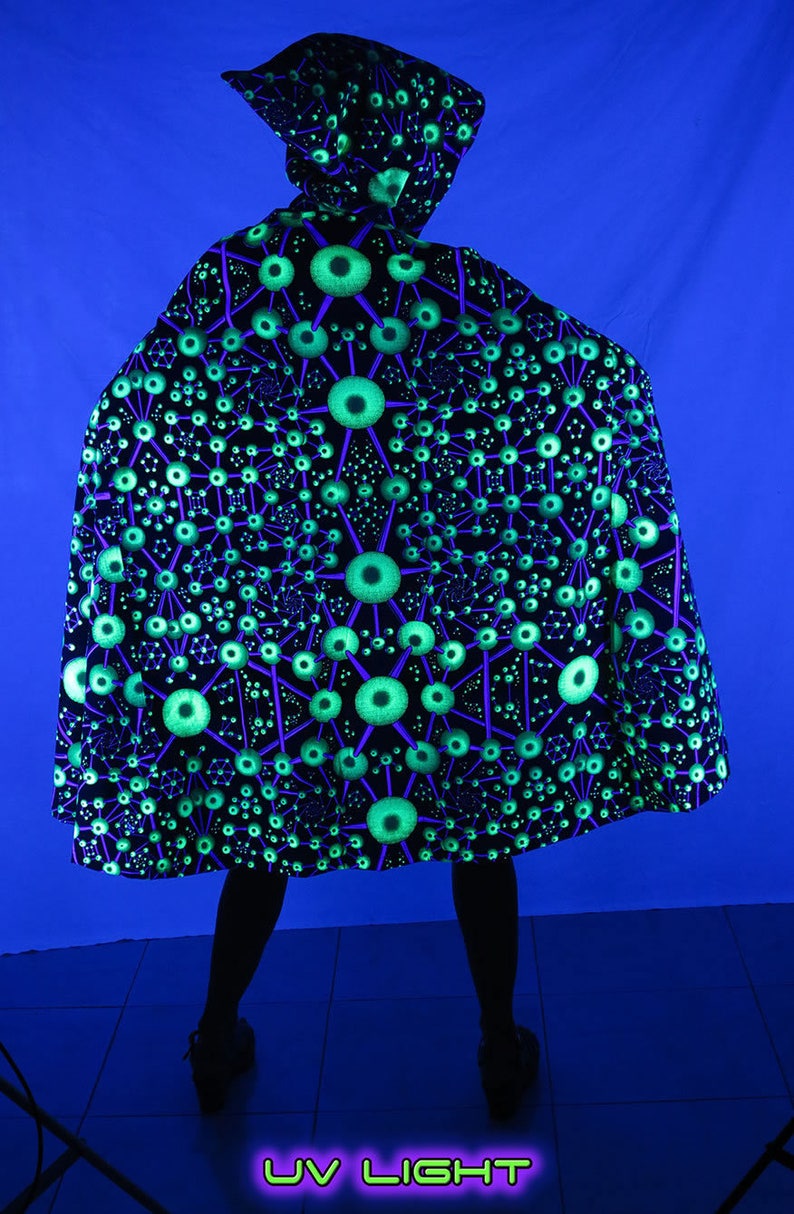 Pixie Hood Cape 'atomic Alien'. UV Active Cloak With - Etsy