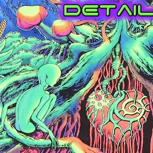 Trippy Tapestry 'alien Shrooms' UFO, Shrooms & Aliens Blacklight Wall ...