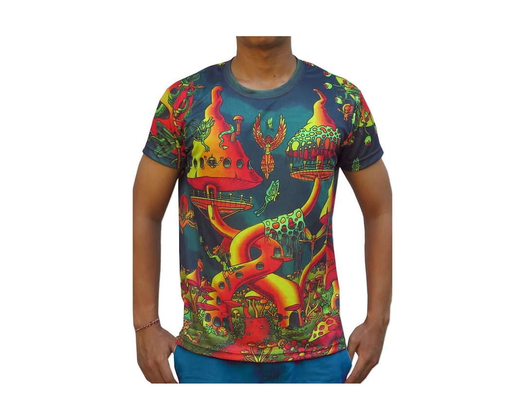 Psychedelic T Shirt 'pixie Party'. UV Active, Trippy T Shirt, Festival ...