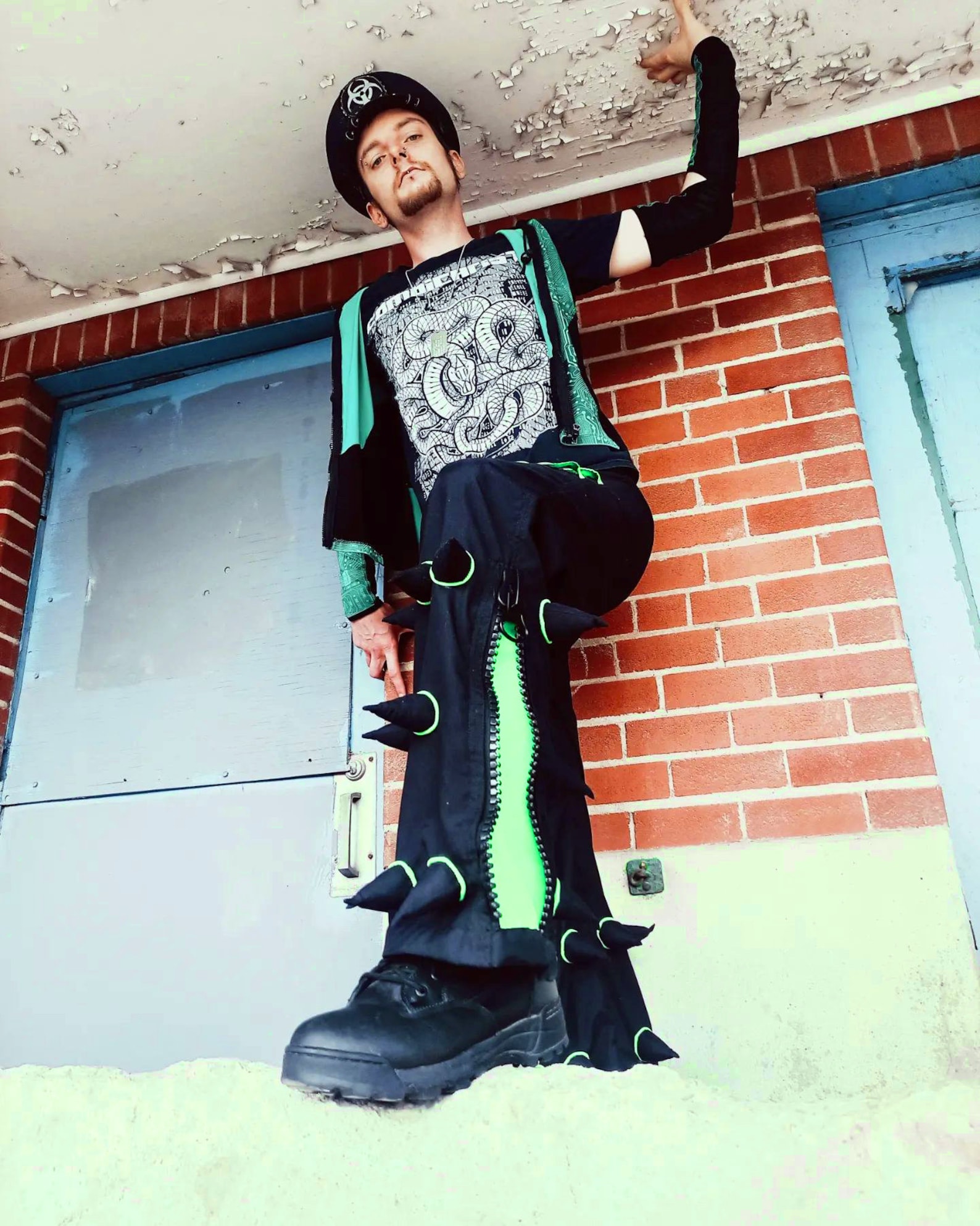 Spikey Pants : Black Trousers With Soft Spikes, UV Lime Piping and ...