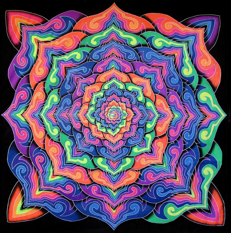 Psychedelic Tapestry 'Spiral Lotus'. Hand painted | Etsy