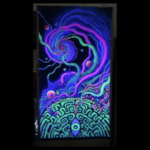 Trippy 'synaptic Spiral' Tapestry, UV Reactive Blacklight Wall Hanging ...