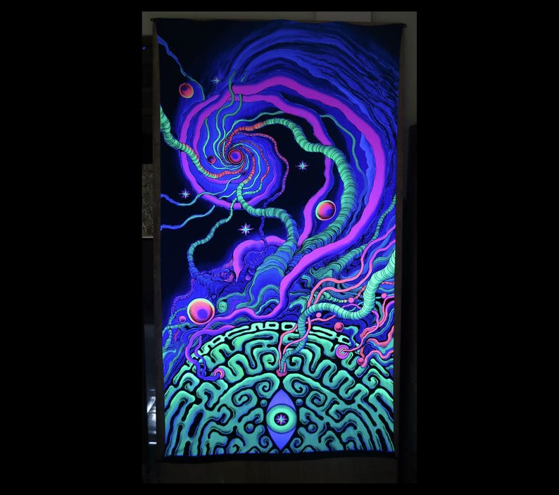 Trippy 'synaptic Spiral' Tapestry, UV Reactive Blacklight Wall Hanging ...