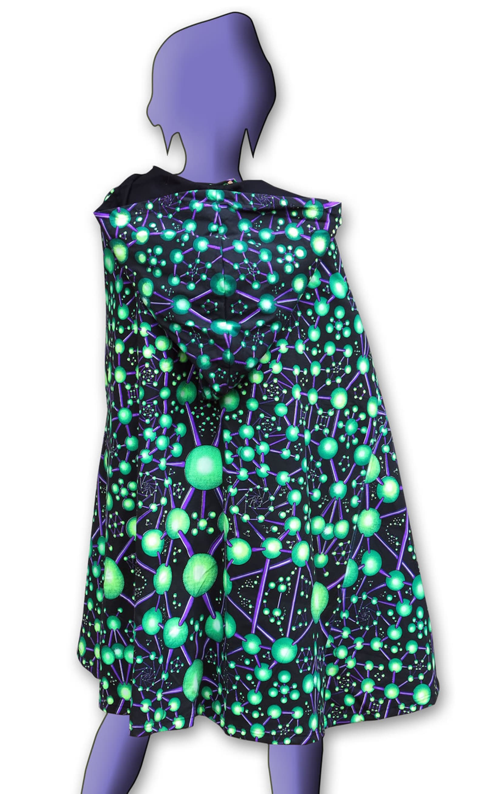 Hooded Cape: "atomic Alien". Psychedelic Poncho. UV Reactive Cloak With ...