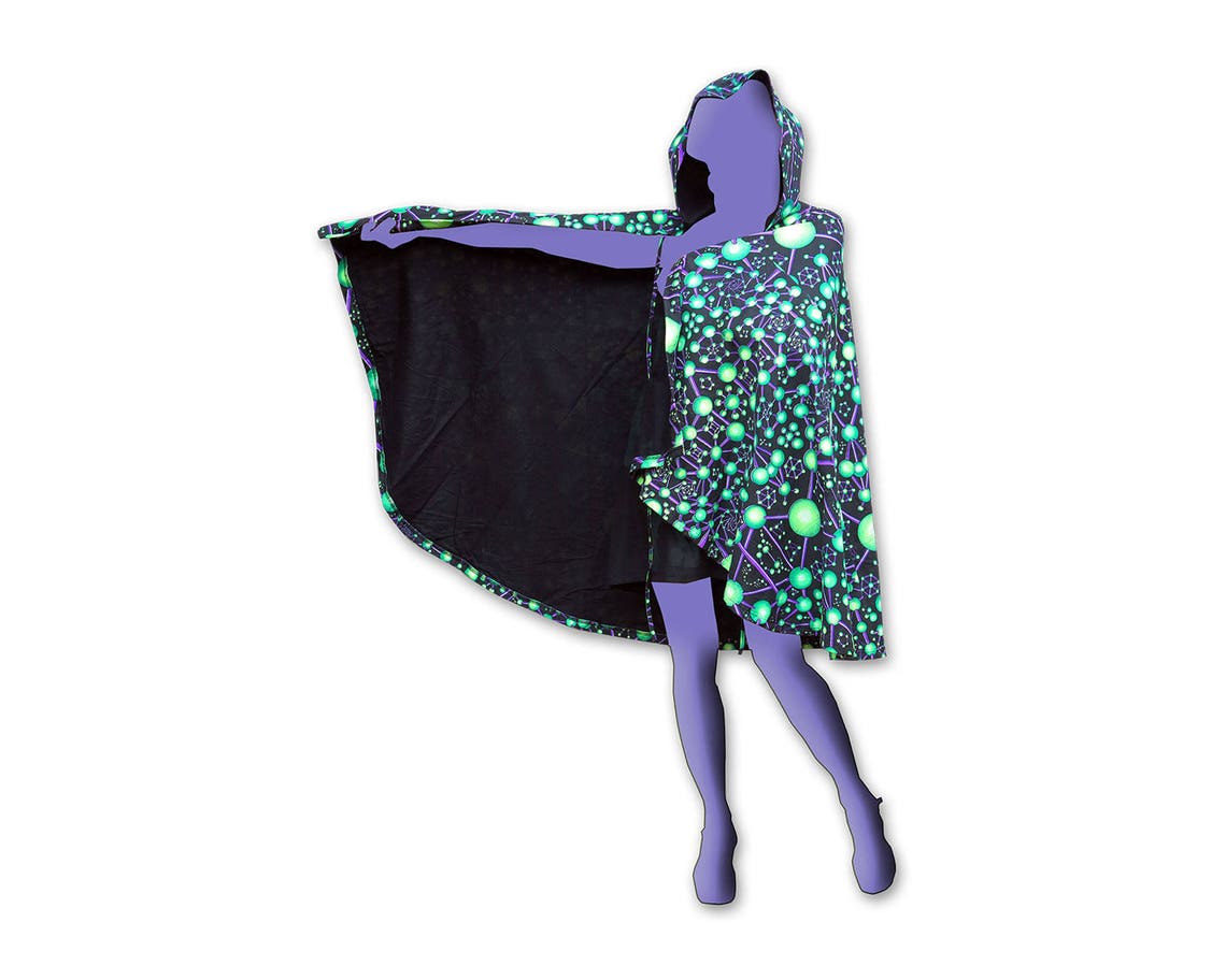 Pixie Hood Cape 'atomic Alien'. UV Active Cloak With | Etsy