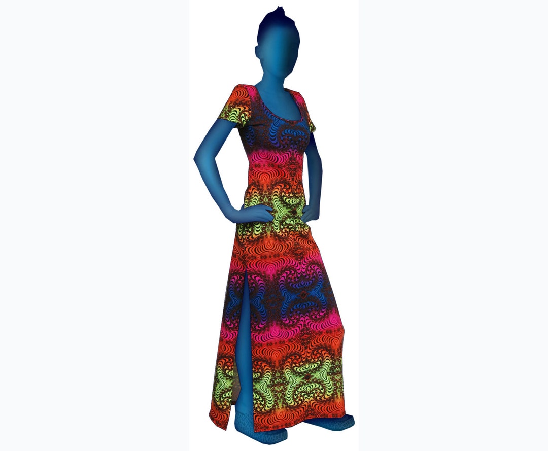 Psychedelic Dress 'rainbow Fractal'. Full Length Dress, UV Active ...