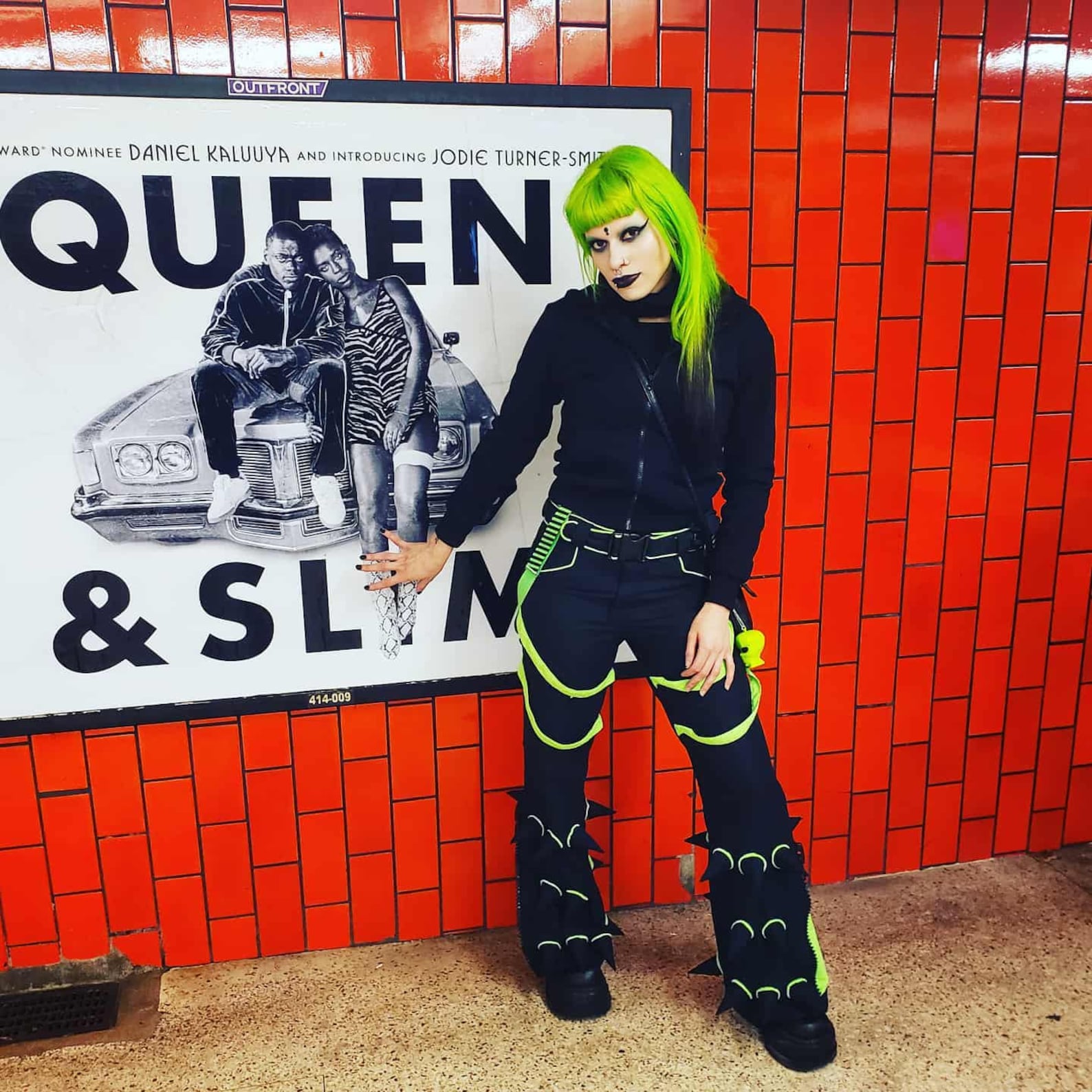 Spikey Pants : Black Trousers With Soft Spikes, UV Lime Piping and ...