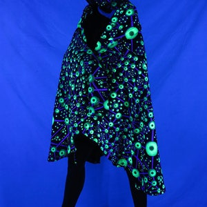 Pixie Hood Cape 'atomic Alien'. UV Active Cloak With Hood. Psychedelic ...