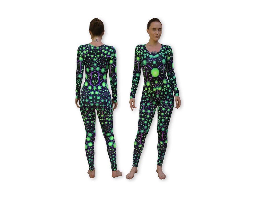Printed Catsuit 'atomic Alien'. Psychedelic Long Sleeve Jumpsuit, Rave ...