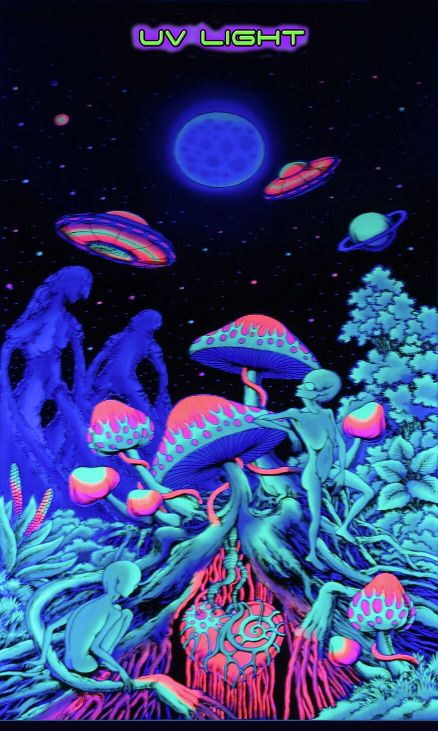 Trippy Tapestry 'alien Shrooms' UFO Shrooms & Aliens | Etsy