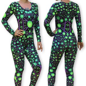 Printed Catsuit 'atomic Alien'. Psychedelic Long Sleeve Jumpsuit, Rave ...