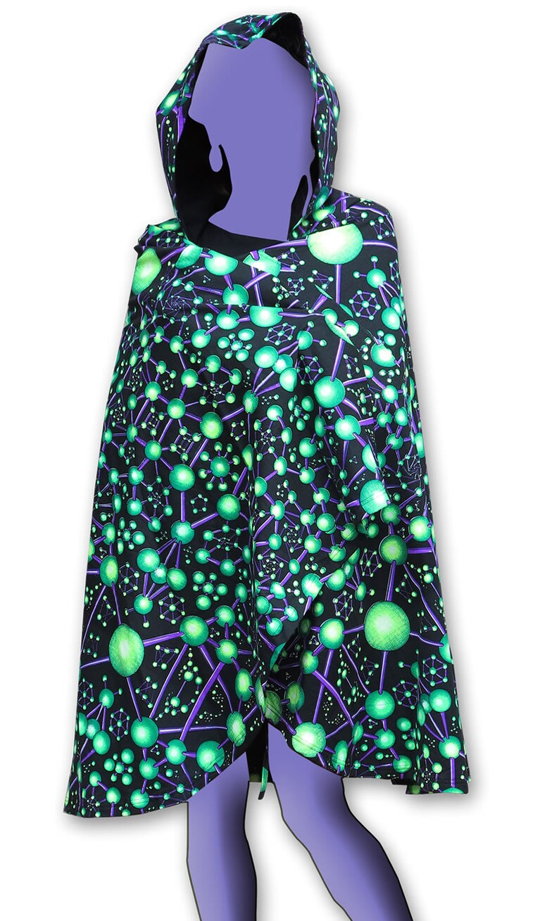 Hooded Cape: "atomic Alien". Psychedelic Poncho. UV Reactive Cloak With ...