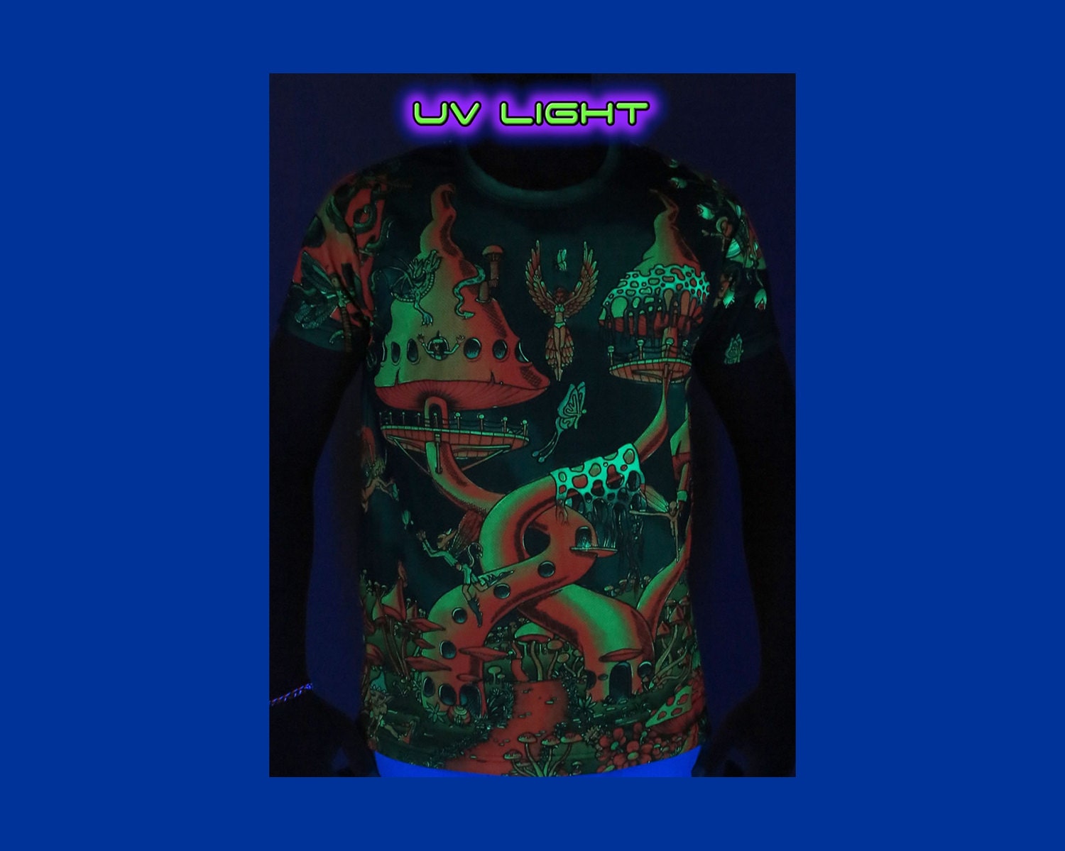 Psychedelic T shirt 'Pixie Party'. UV active Trippy T | Etsy