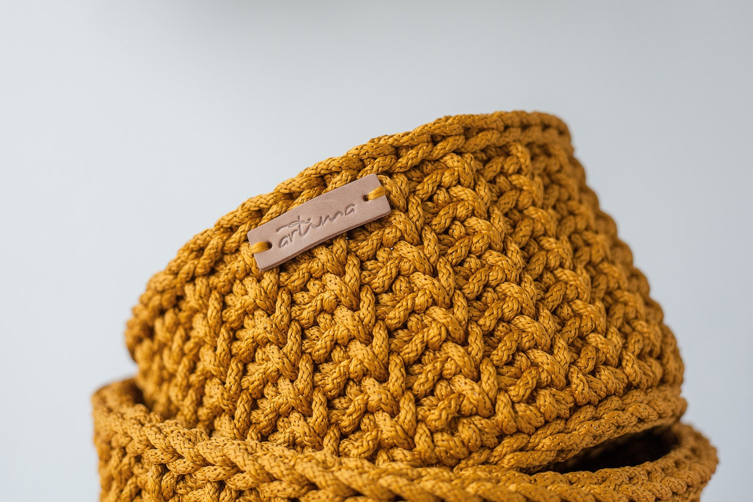 Mustard Crochet Basket Round Crochet Storage Box Table - Etsy