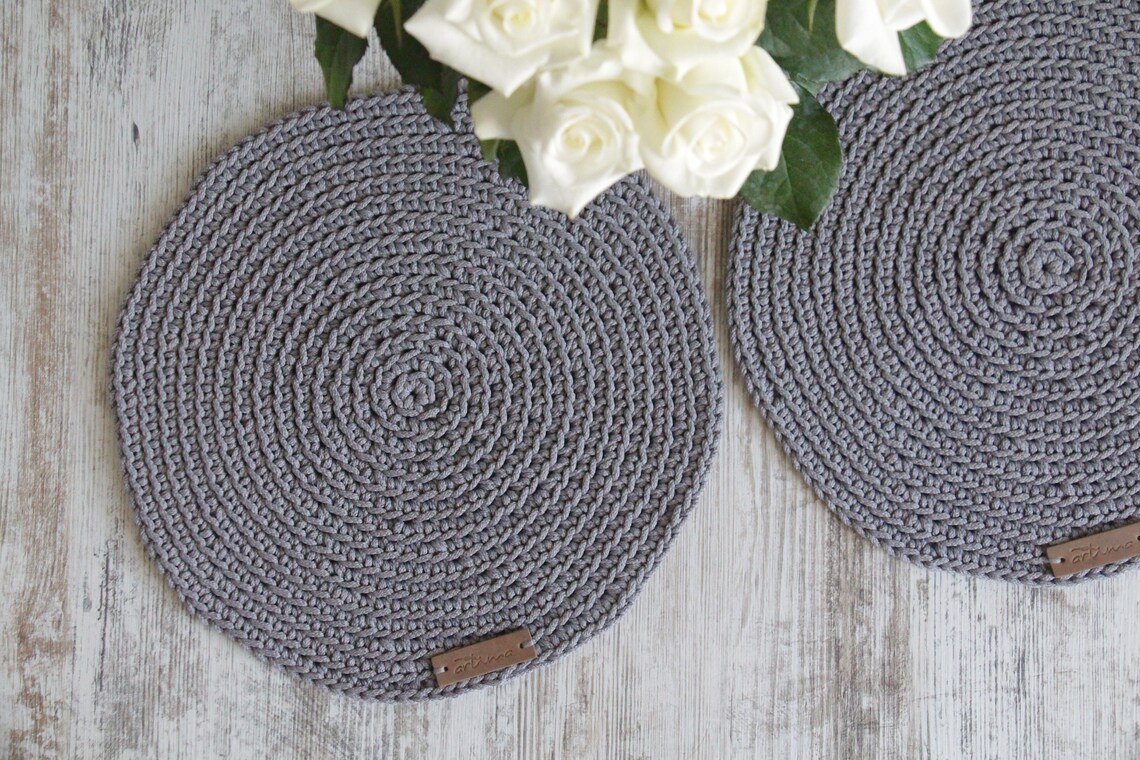 Gray Crochet Table Mats Set of 6 Placemats Set of 8 Table | Etsy