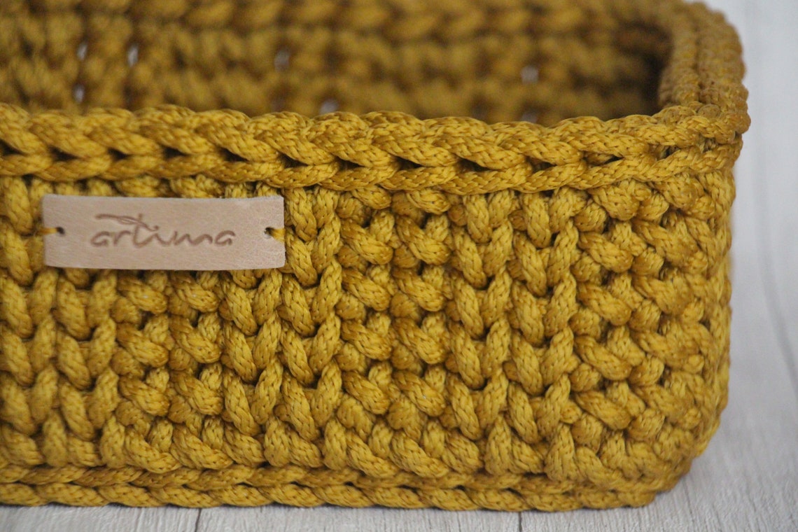 Mustard Crochet Basket Rectangular Storage Small Basket With - Etsy