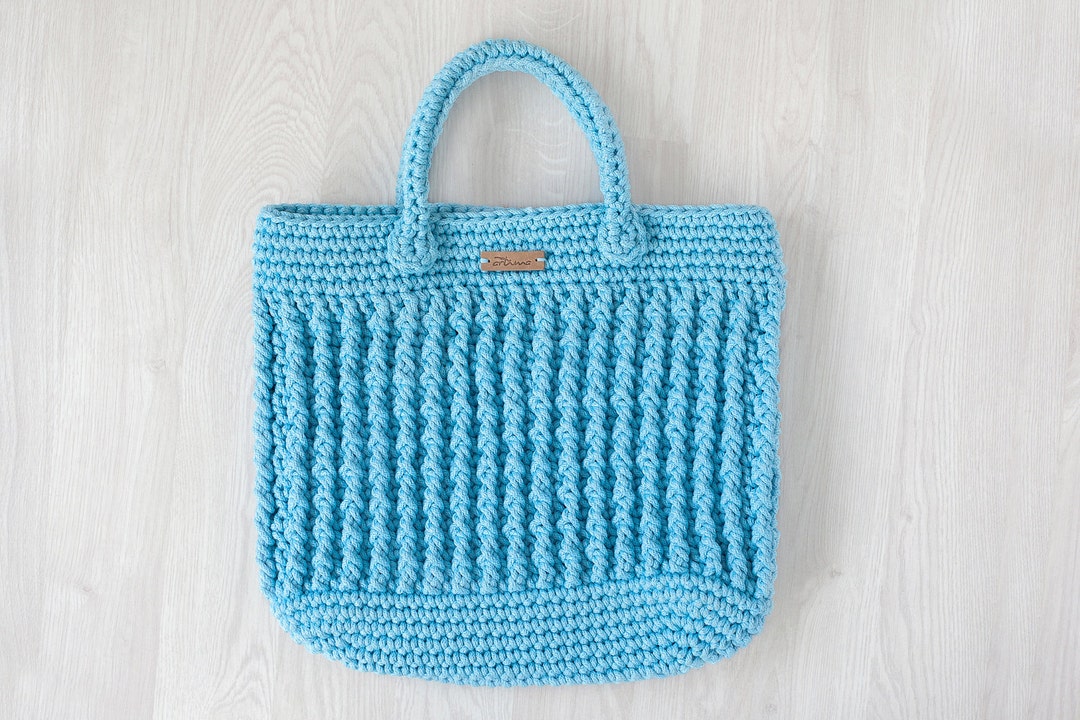 Blue Crochet Bag/crochet Tote Bag/crochet Purse/ Capacious Handmade ...