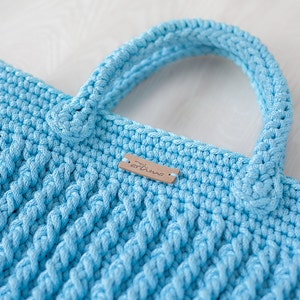 Blue Crochet Bag/crochet Tote Bag/crochet Purse/ Capacious Handmade ...