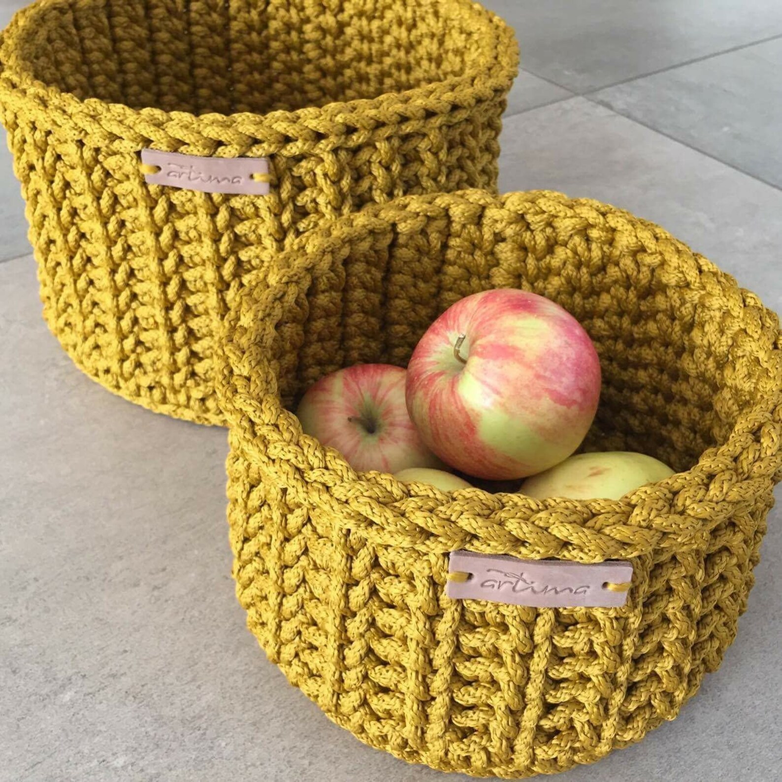 Mustard Crochet Basket Round Crochet Storage Box Table | Etsy UK