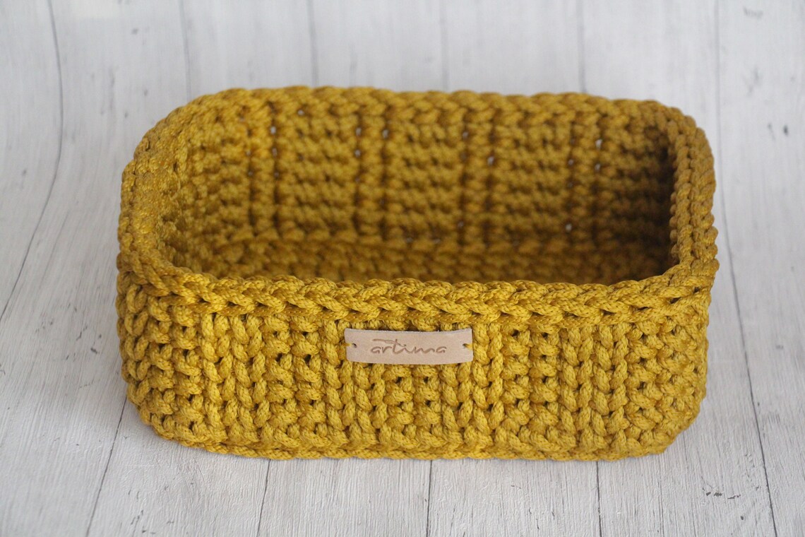 Mustard Crochet Basket Rectangular Storage Small Basket With - Etsy