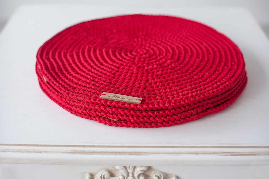 Set of 4 Crochet Placemats, Red Round Table Mats, Set of 6, Round ...
