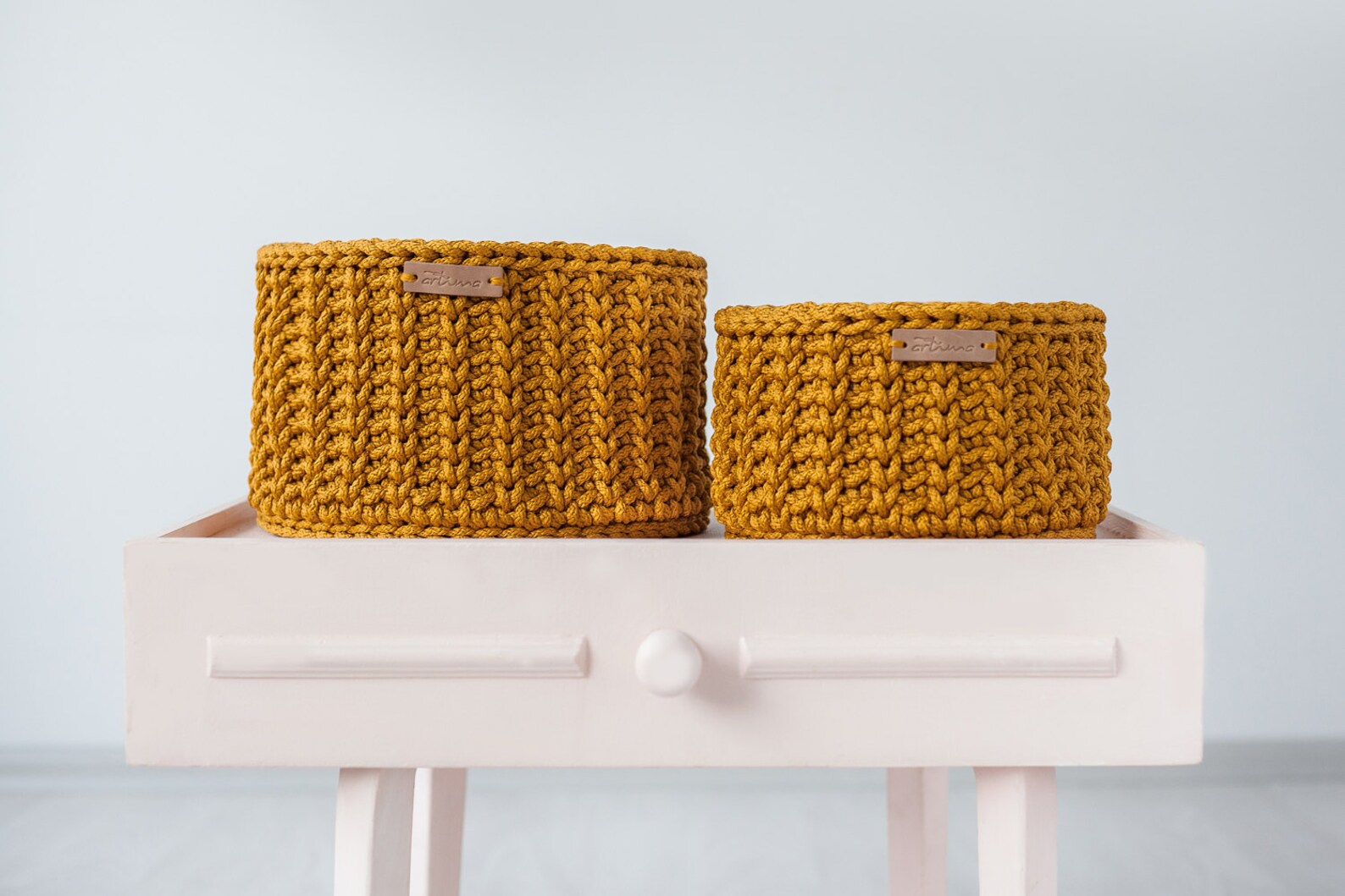 Mustard Crochet Basket Round Crochet Storage Box Table - Etsy