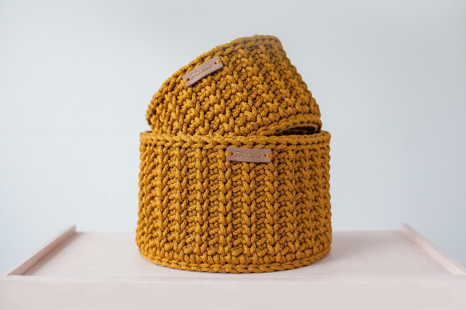 Mustard Crochet Basket Round Crochet Storage Box Table - Etsy