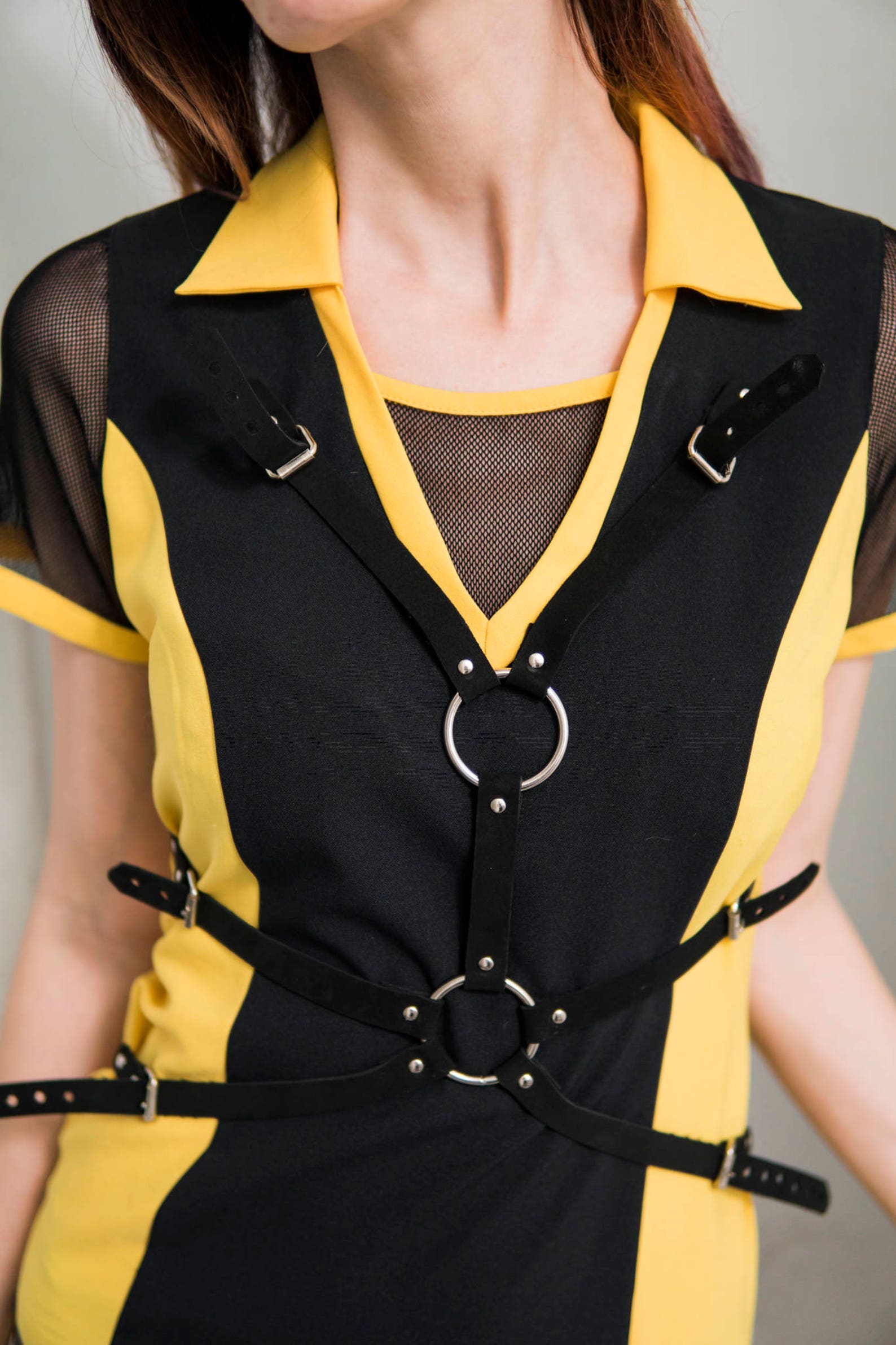 Handmade Goth-industrial Yellow/black Dress With Leather - Etsy